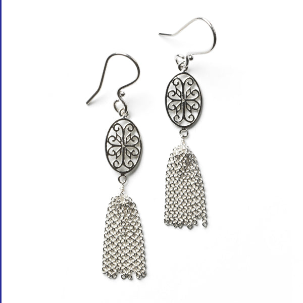 Courtyard Oval Scroll Tassel Earrings - Retired – Beyond the Gate™